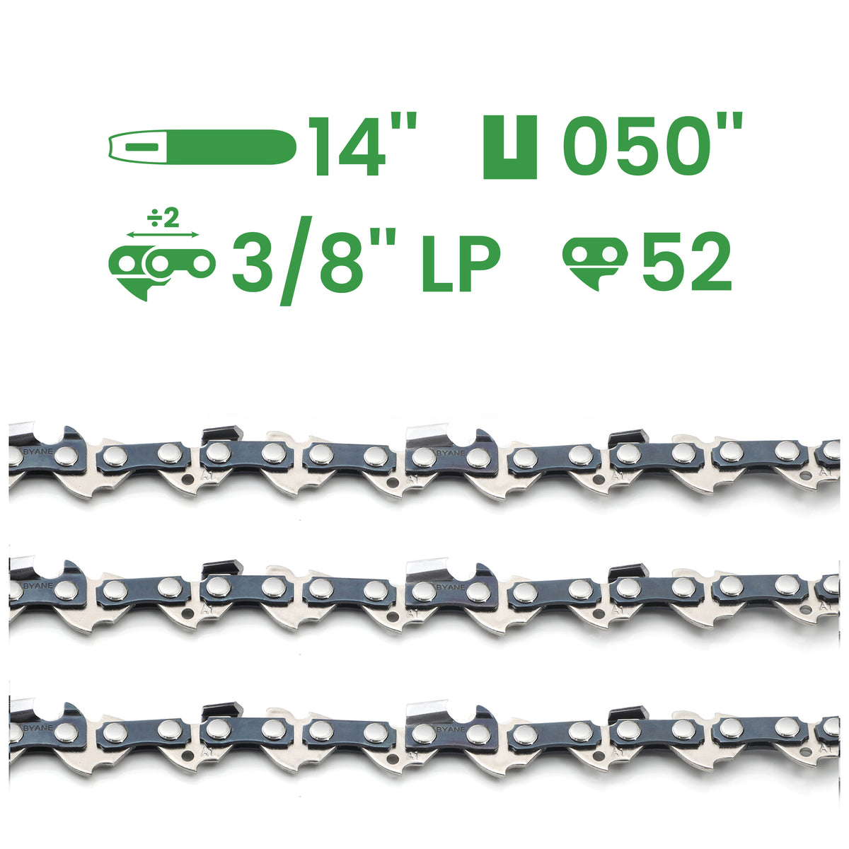 14 Inch Chainsaw Chain, 3/8" LP Pitch, 050" Gauge, 52 Drive Links (3 C – BYANE
