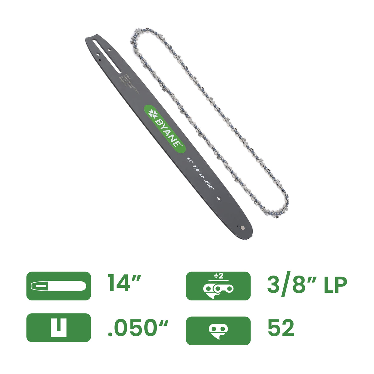 14 Inch CarbideCut Chainsaw Bar and Chain Combo, 3/8" LP Pitch, 050" G – BYANE