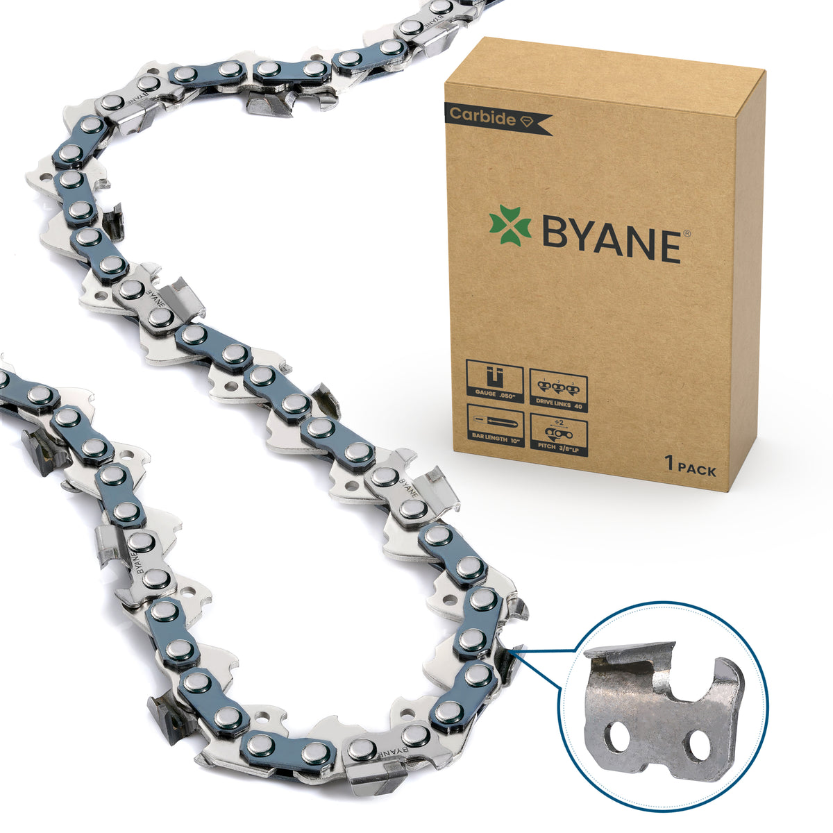 Carbide Chainsaw Chain 10 Inch, 3/8" LP Pitch, 050" Gauge, 40 Drive Li ...