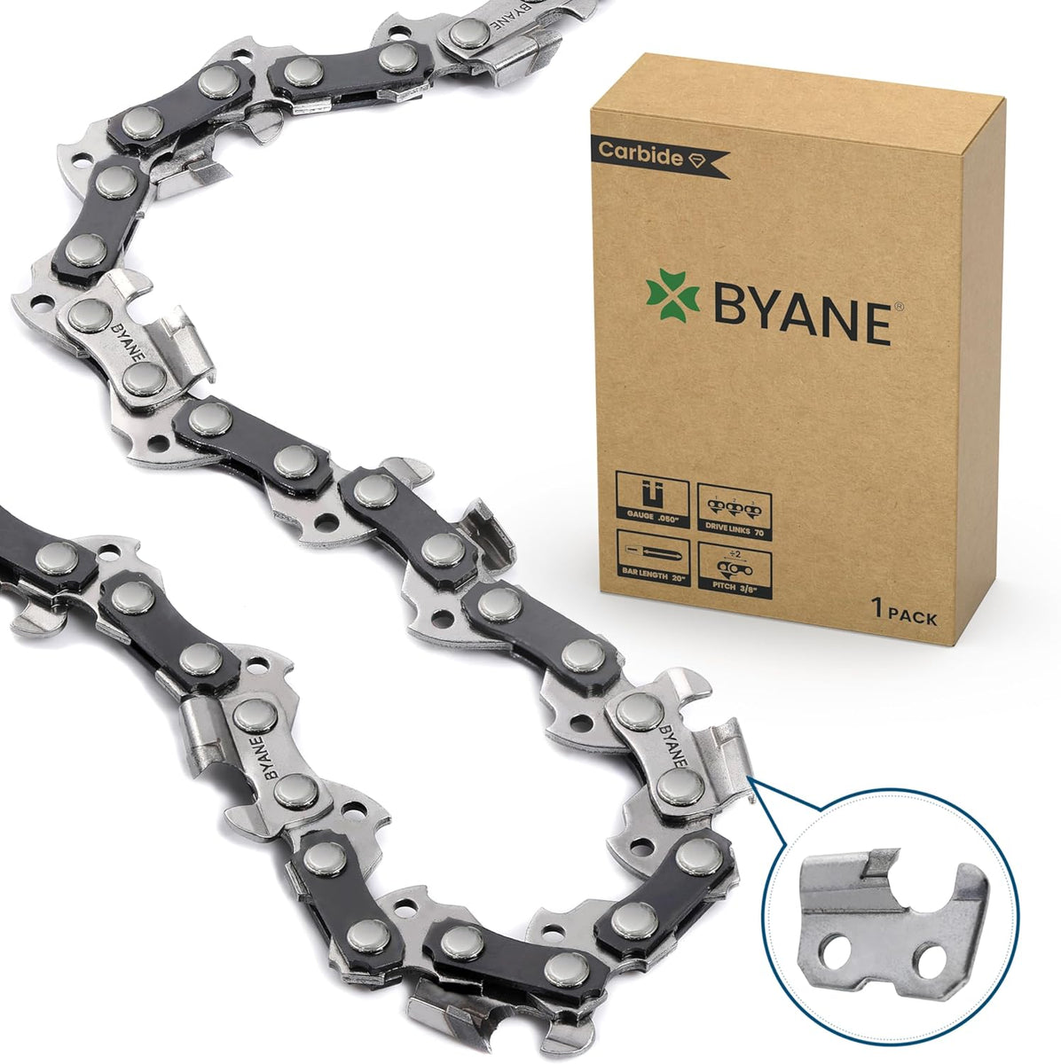 Carbide Chainsaw Chain 20 Inch, 3/8" Pitch, 050" Gauge, 70 Drive Links ...
