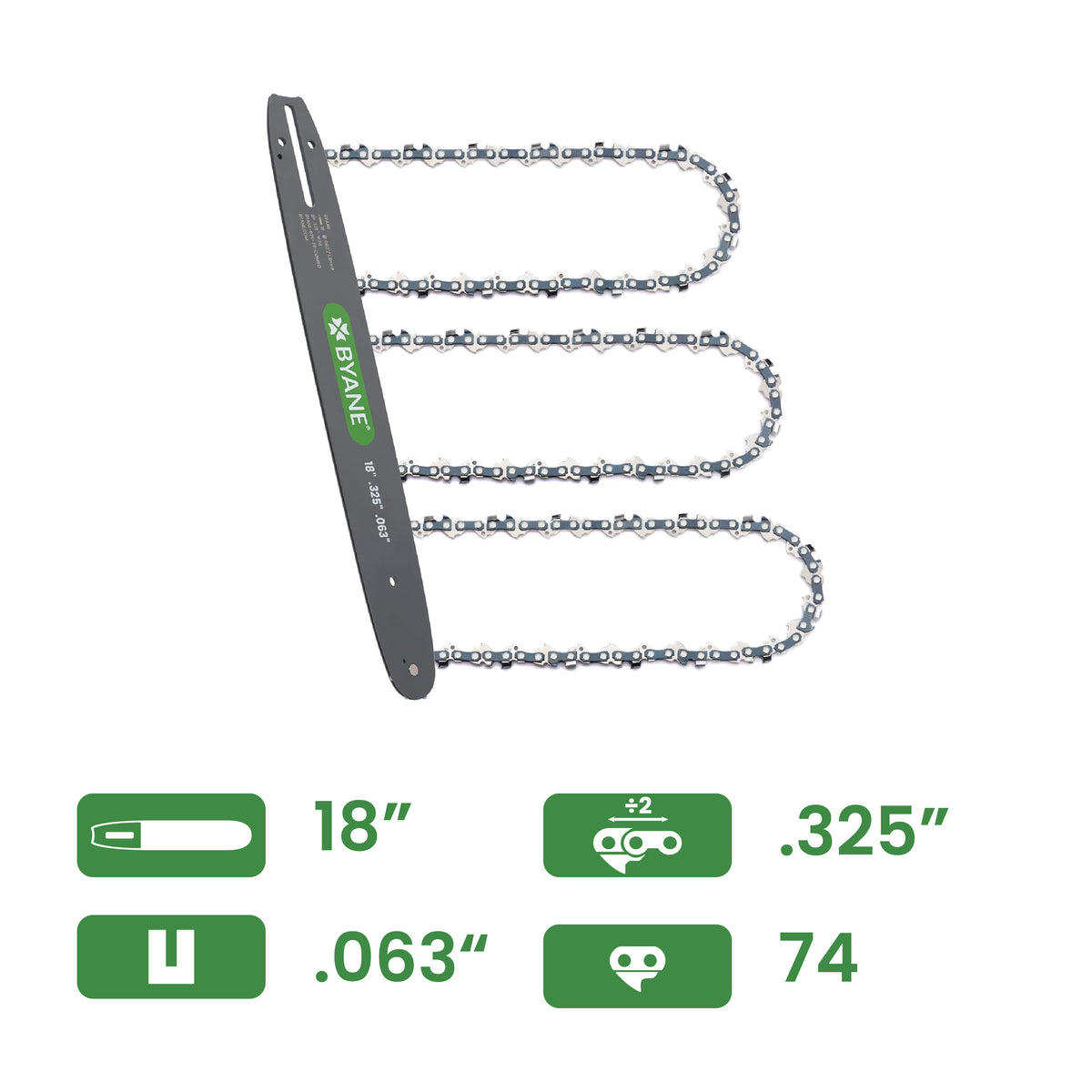 18 Inch Bar and Chain Combo, .325" Pitch, 063" Gauge, 74 Drive Links ...